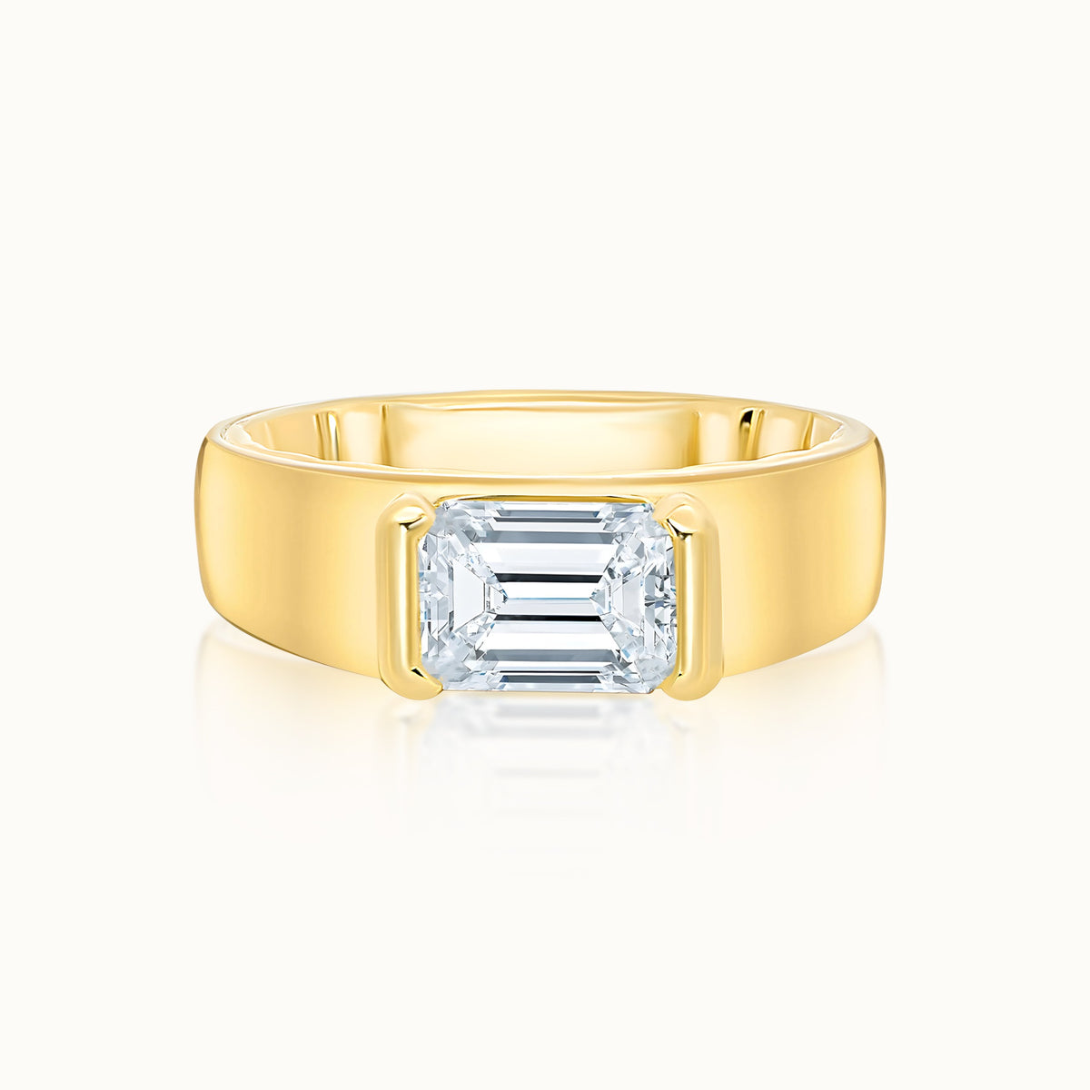 Half Bezel Emerald Cut Diamond Wide Band – Pampillonia Jewelers